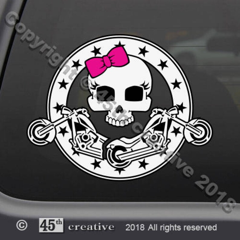 Women's Biker Skull Decal Sticker Girls Motorcycle - Etsy
