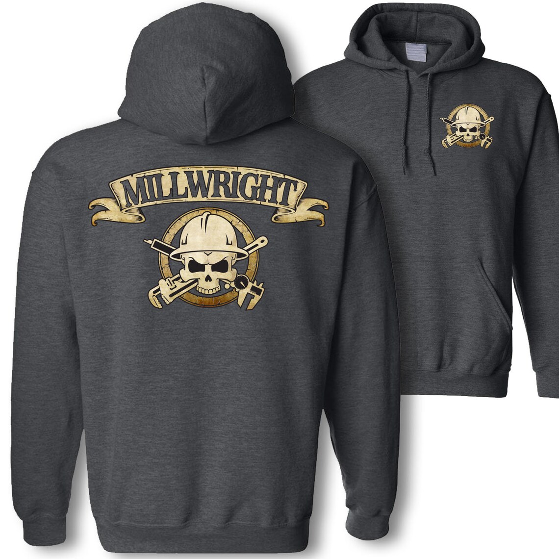 Millwright skull hoodie Mill wright skull hooded sweatshirt | Etsy