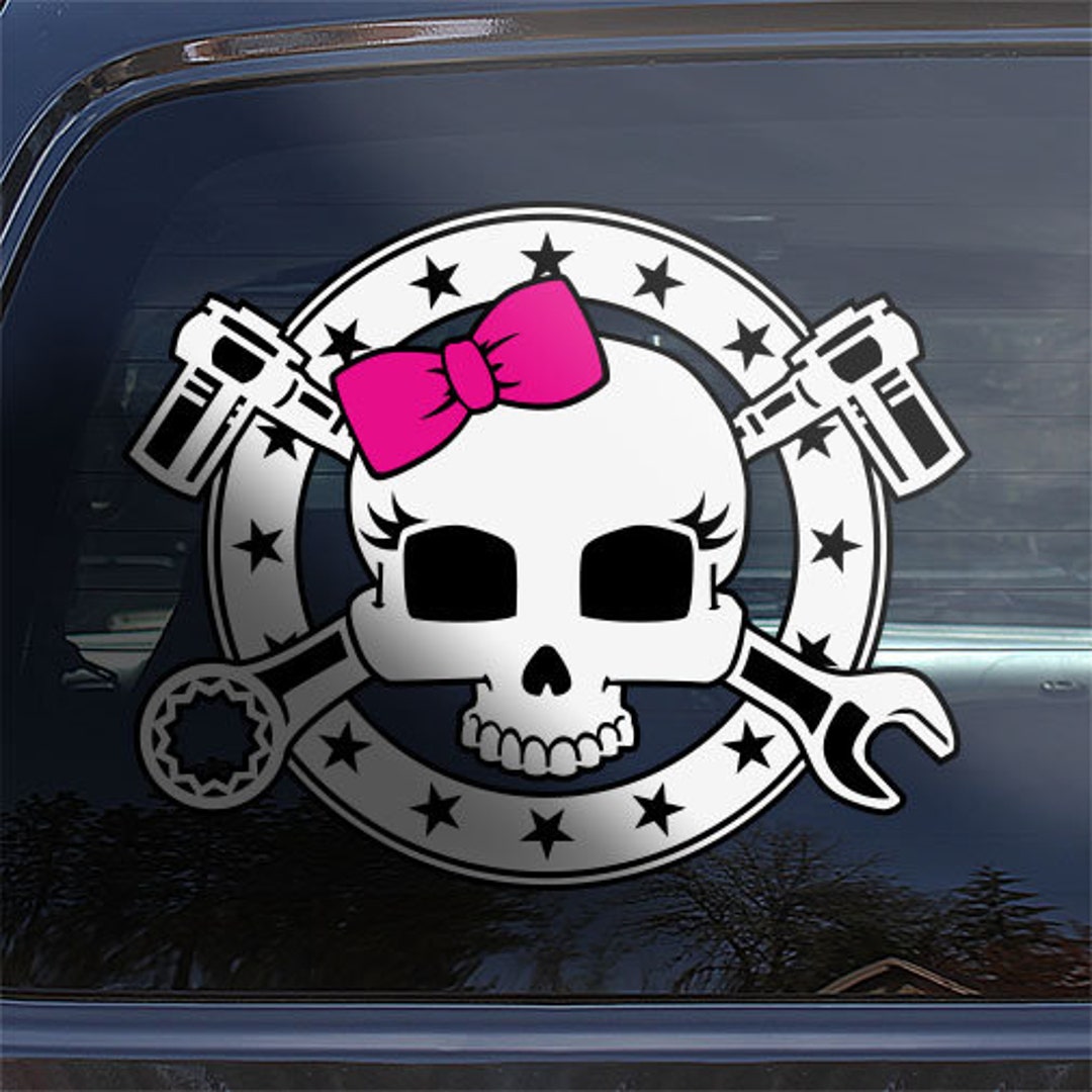 Women's Mechanic Skull Decal Sticker Ladies Auto Mechanic Crossbones ...