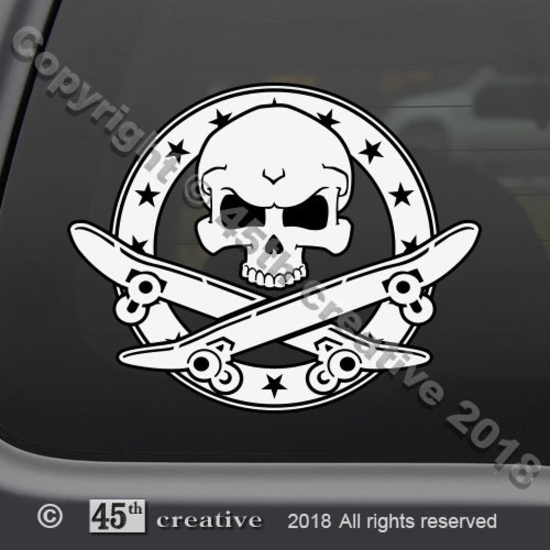 Skateboard Skull Crossbones Decal Sticker, Skateboarding Window Decal ...