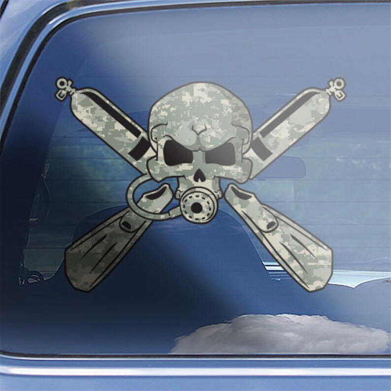Scuba Diver Skull Crossbones Decal Scuba Diving Window | Etsy
