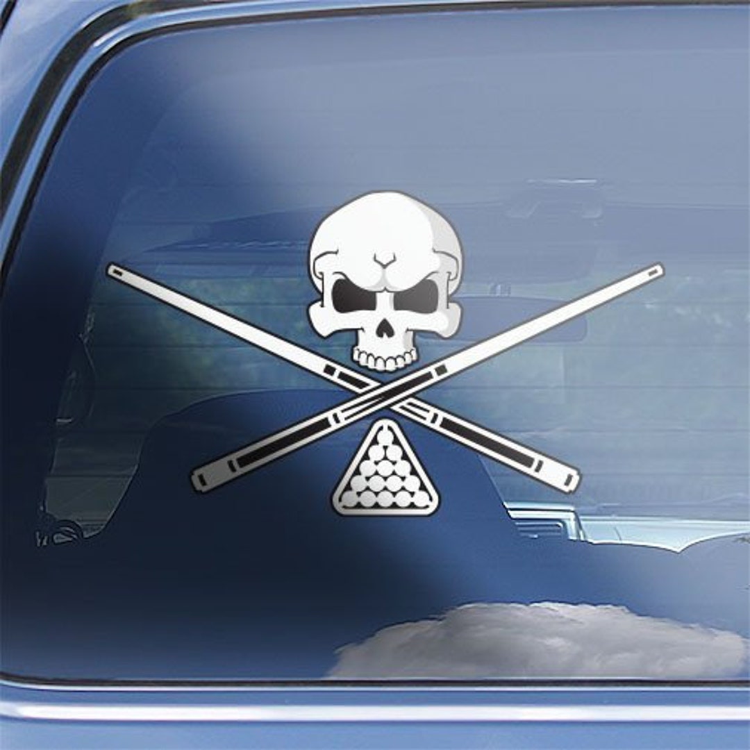Billiards Skull Crossbones Decal Sticker, Pool Shark Window Decal ...