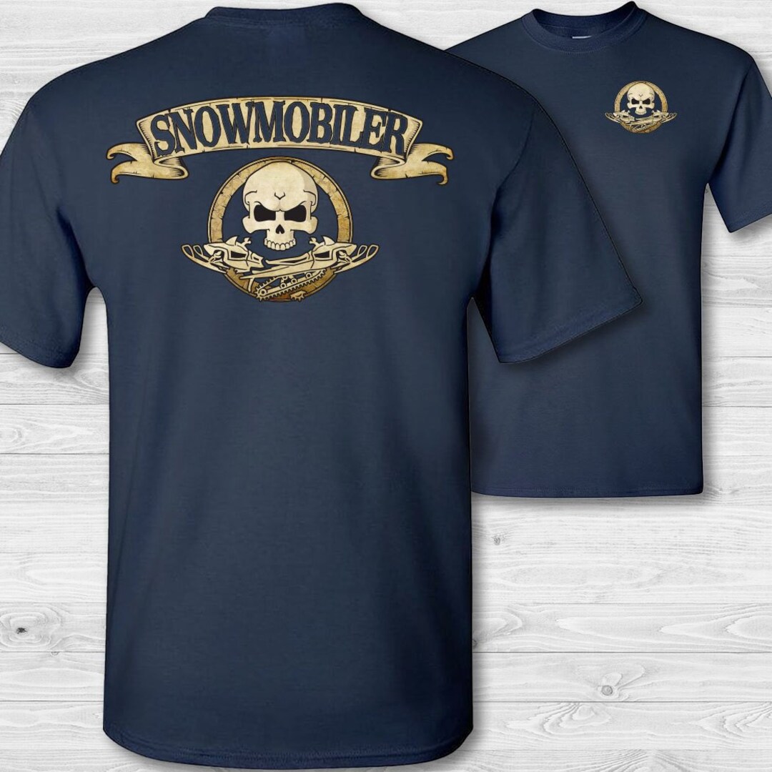 Men's Snowmobiler Skull & Crossbones T-shirt. Snowmobile Short Sleeve ...