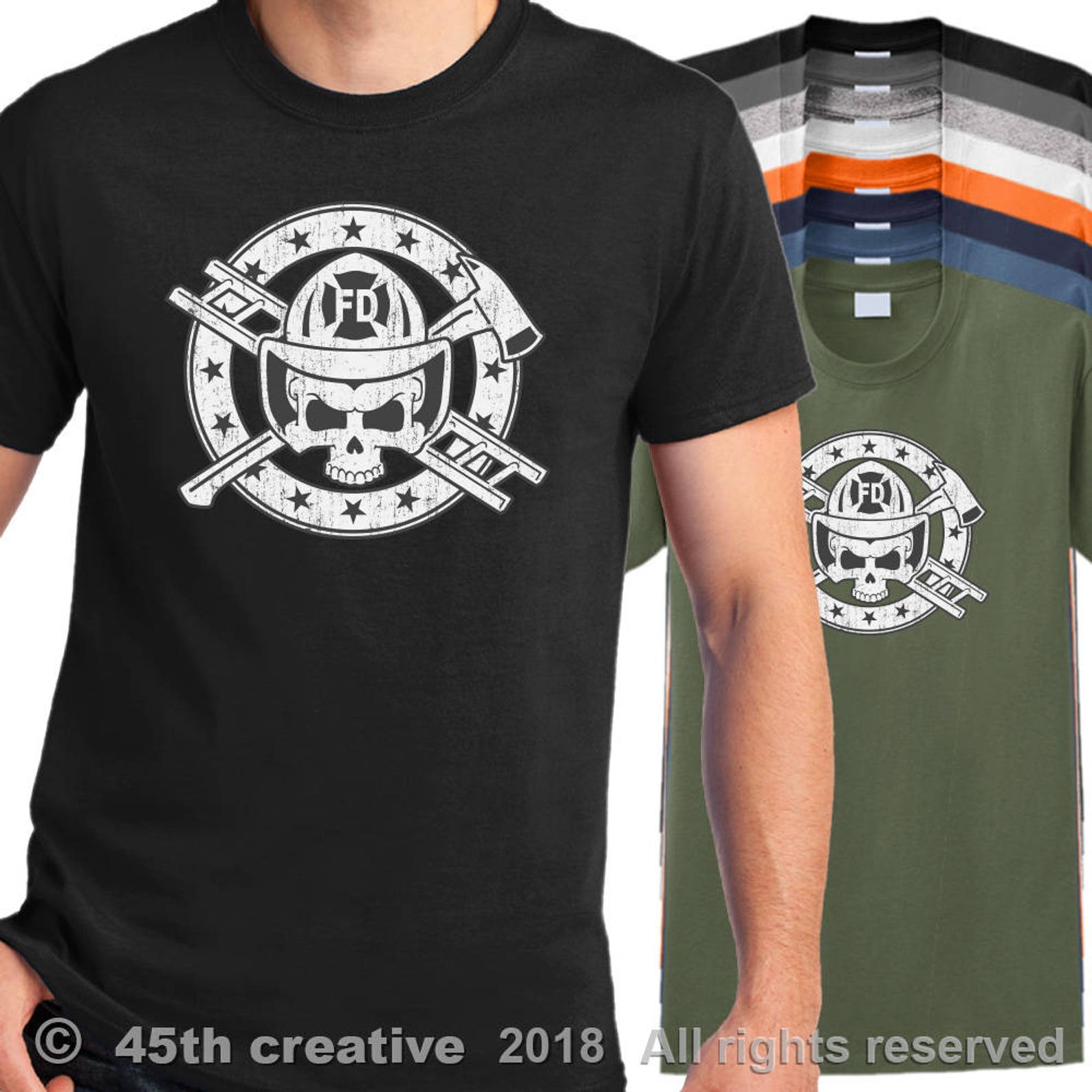 Firefighter T-Shirt fireman t shirt firemen skull crossbones | Etsy
