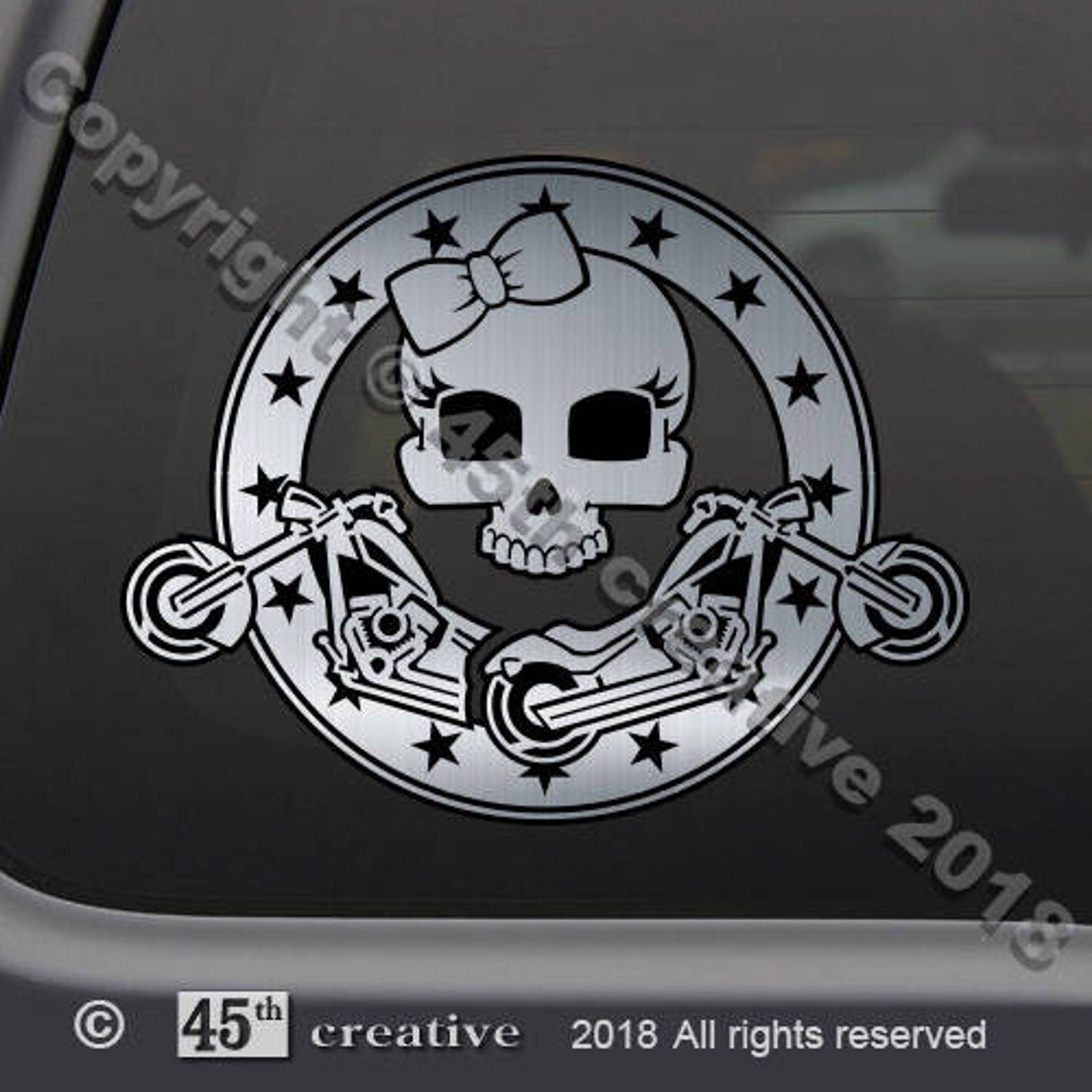 Women's Biker Skull Decal Sticker Girls Motorcycle - Etsy