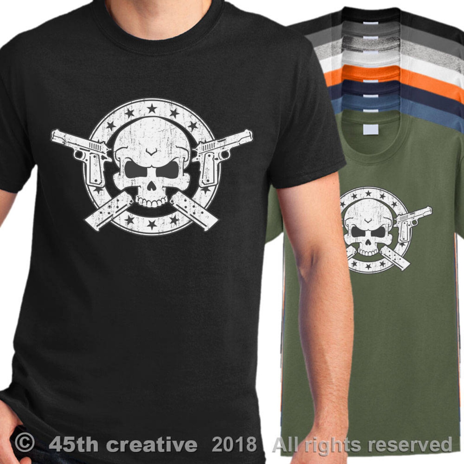 1911 Pistol T-shirt 1911 Hand Gun Skull Shirt .45 Acp - Etsy