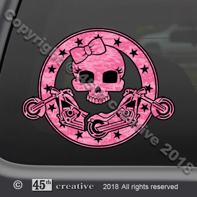 Women's Biker Skull Decal Sticker Girls Motorcycle - Etsy