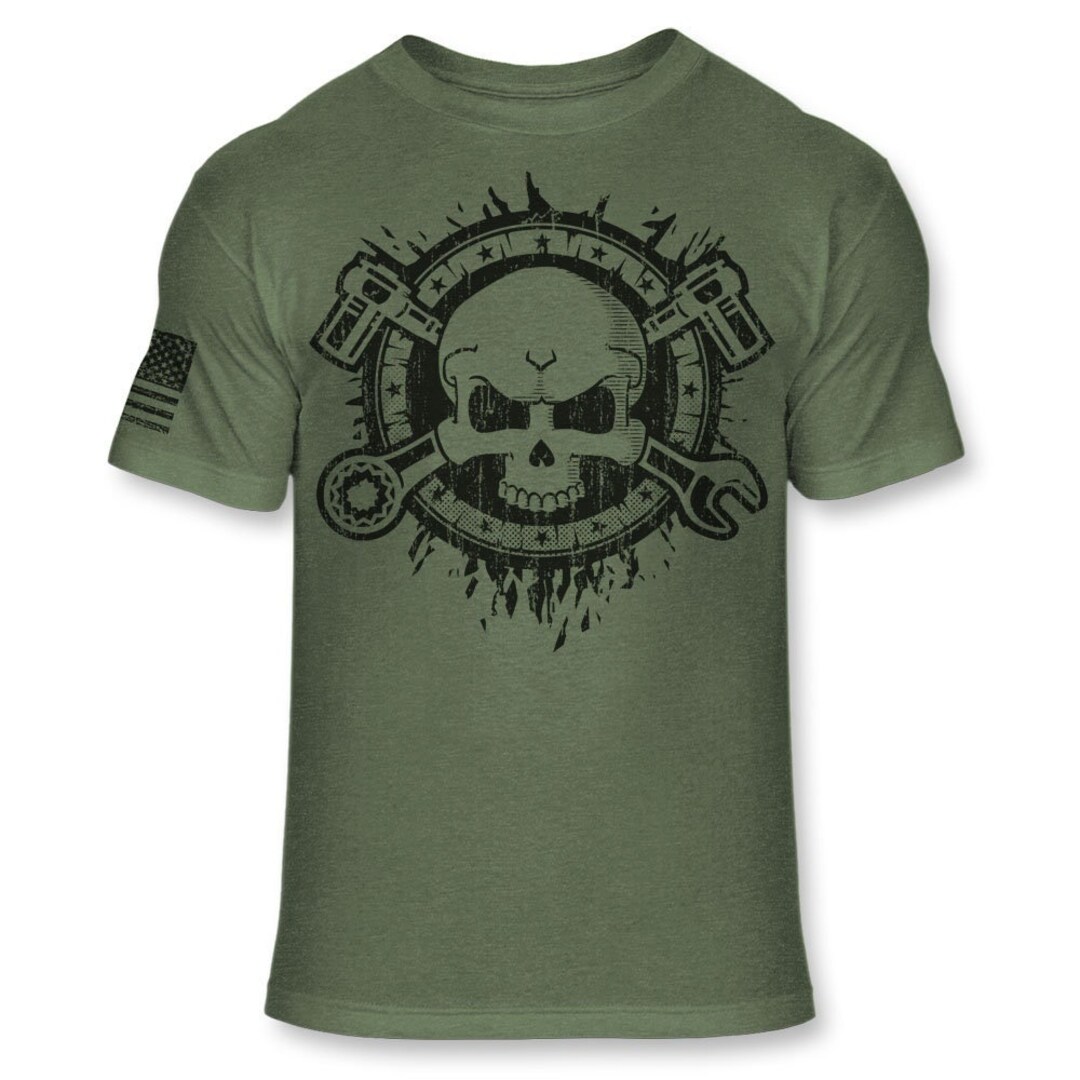 Mechanic Skull T-shirt - Automotive Tech Crossbones Shirt - Jolly Roger ...
