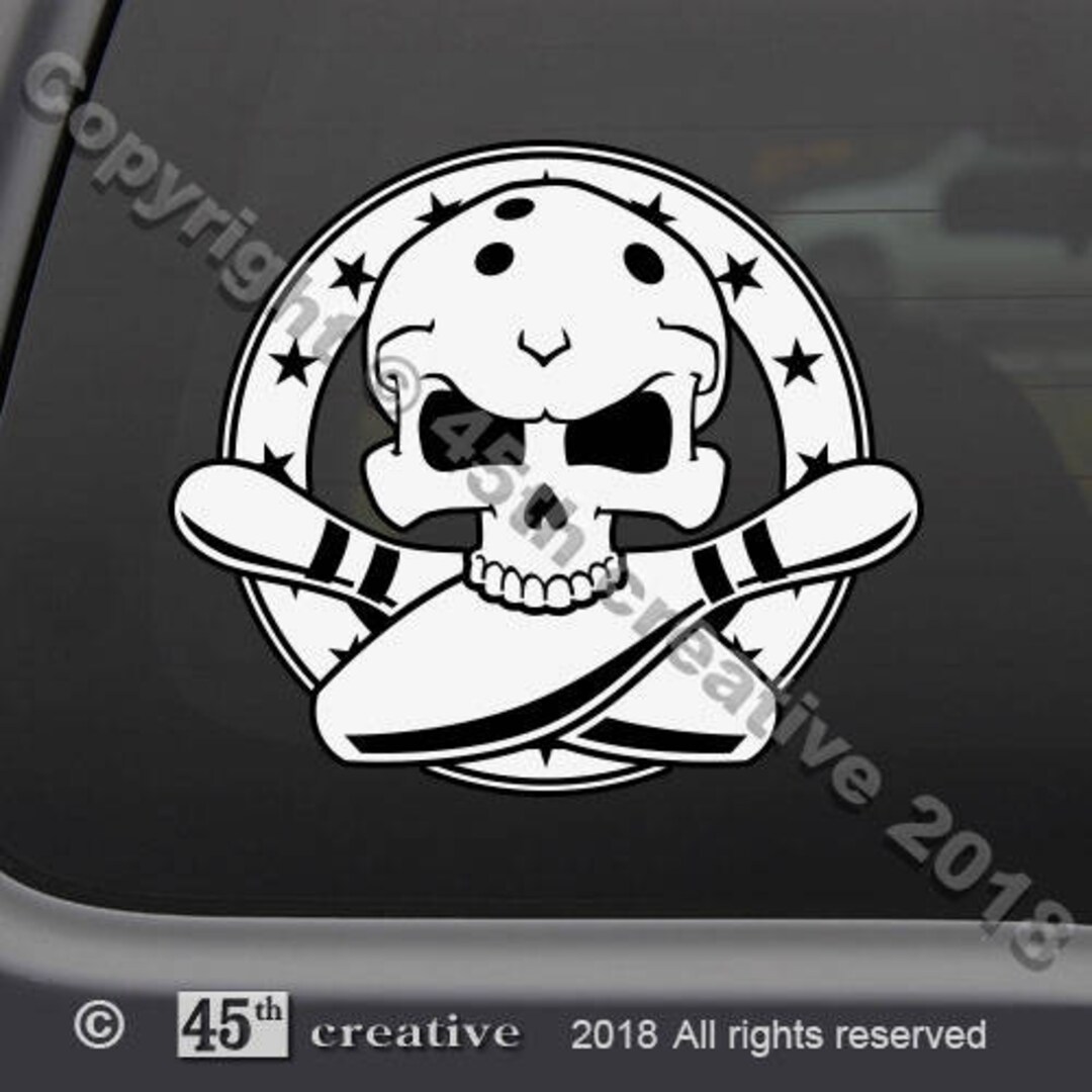 Bowler Skull Crossbones Decal Sticker, Bowlers Window Decal Sticker ...