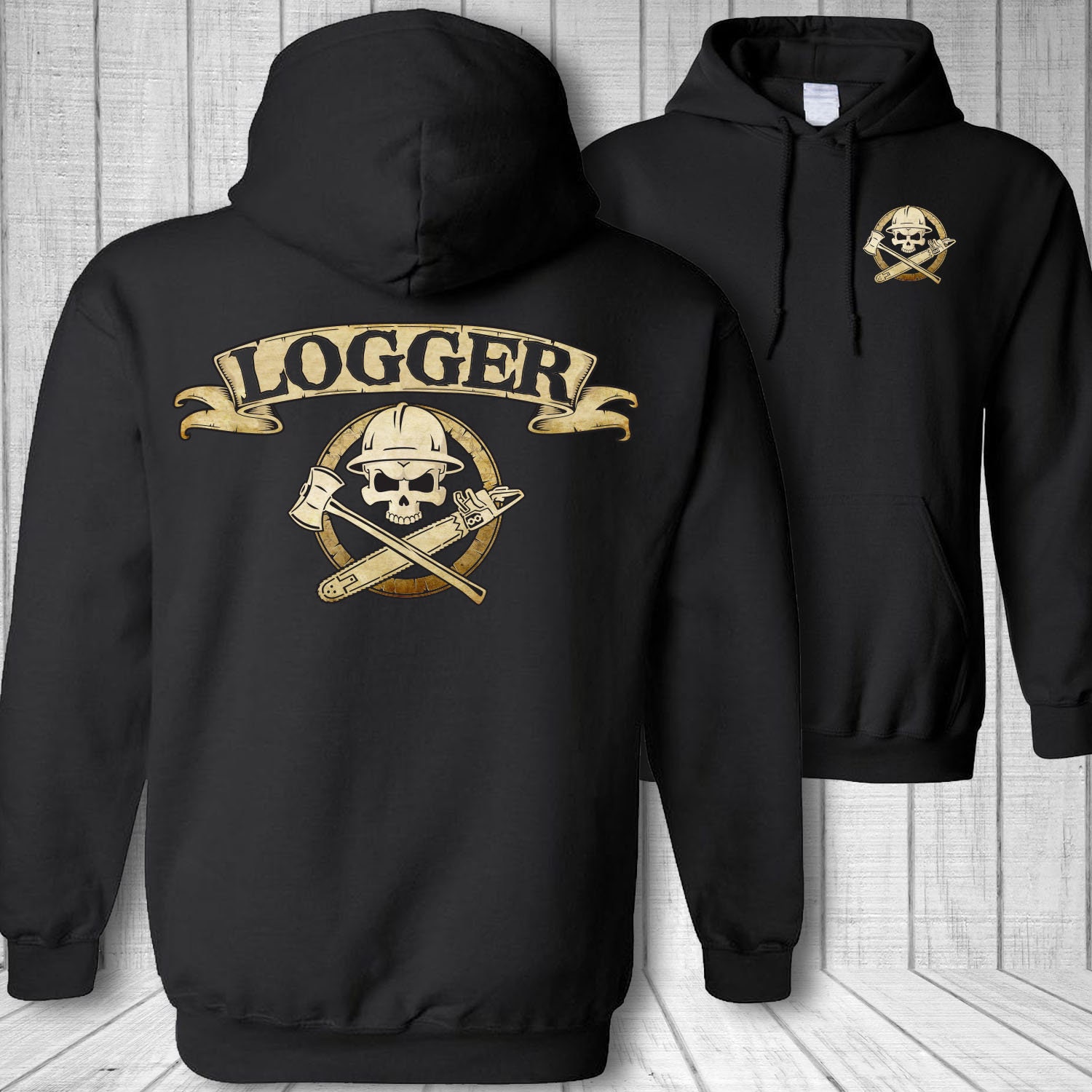Logger Skull Hoodie Logging Skull Hooded Sweatshirt Loggers | Etsy