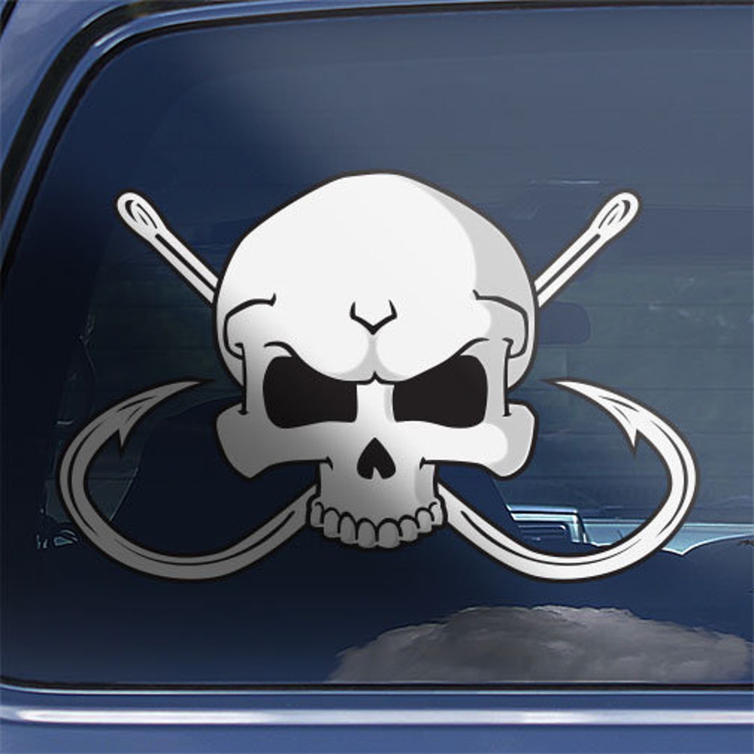 Fishing Skull and Crossbones Decal Fish Hooks Skull Sticker Skull and ...