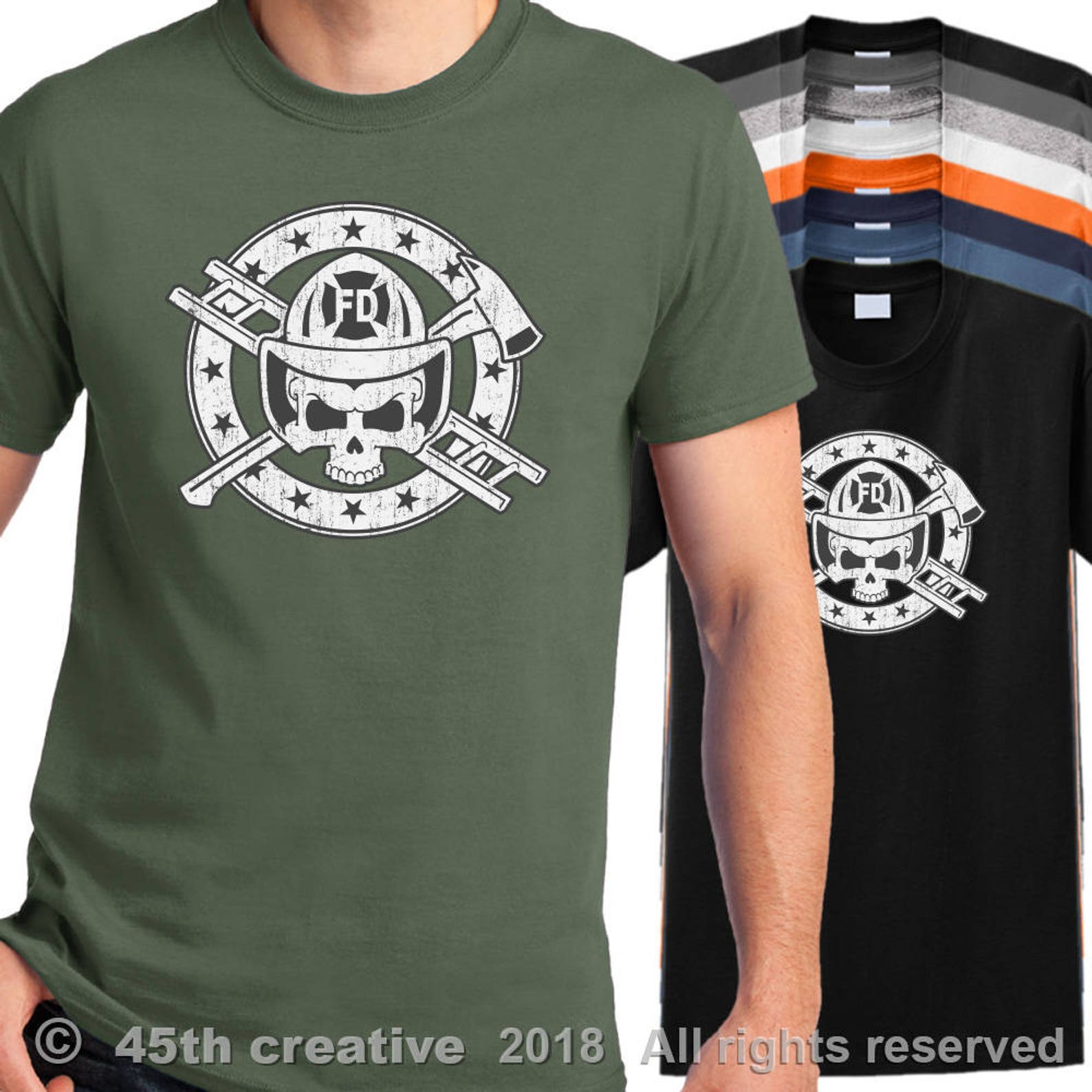 Firefighter T-Shirt fireman t shirt firemen skull crossbones | Etsy
