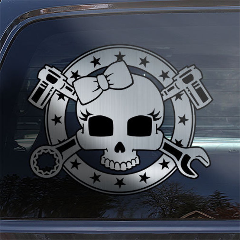 Women's Mechanic Skull Decal Sticker Ladies Auto | Etsy