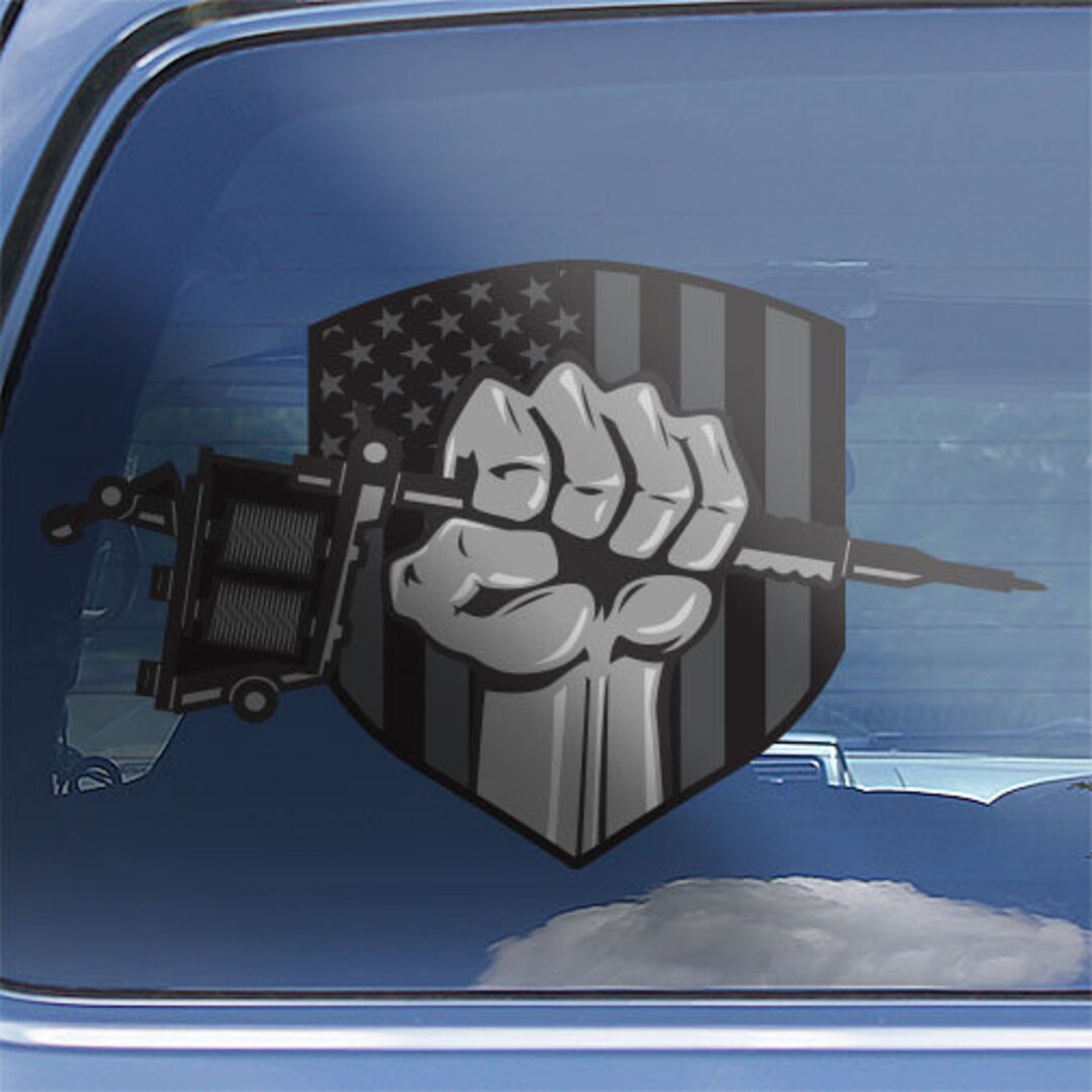 Tattoo Artist Superhero Decal American Flag Tattooing Gun Decal USA ...