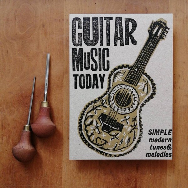 Guitar Linocut - Etsy