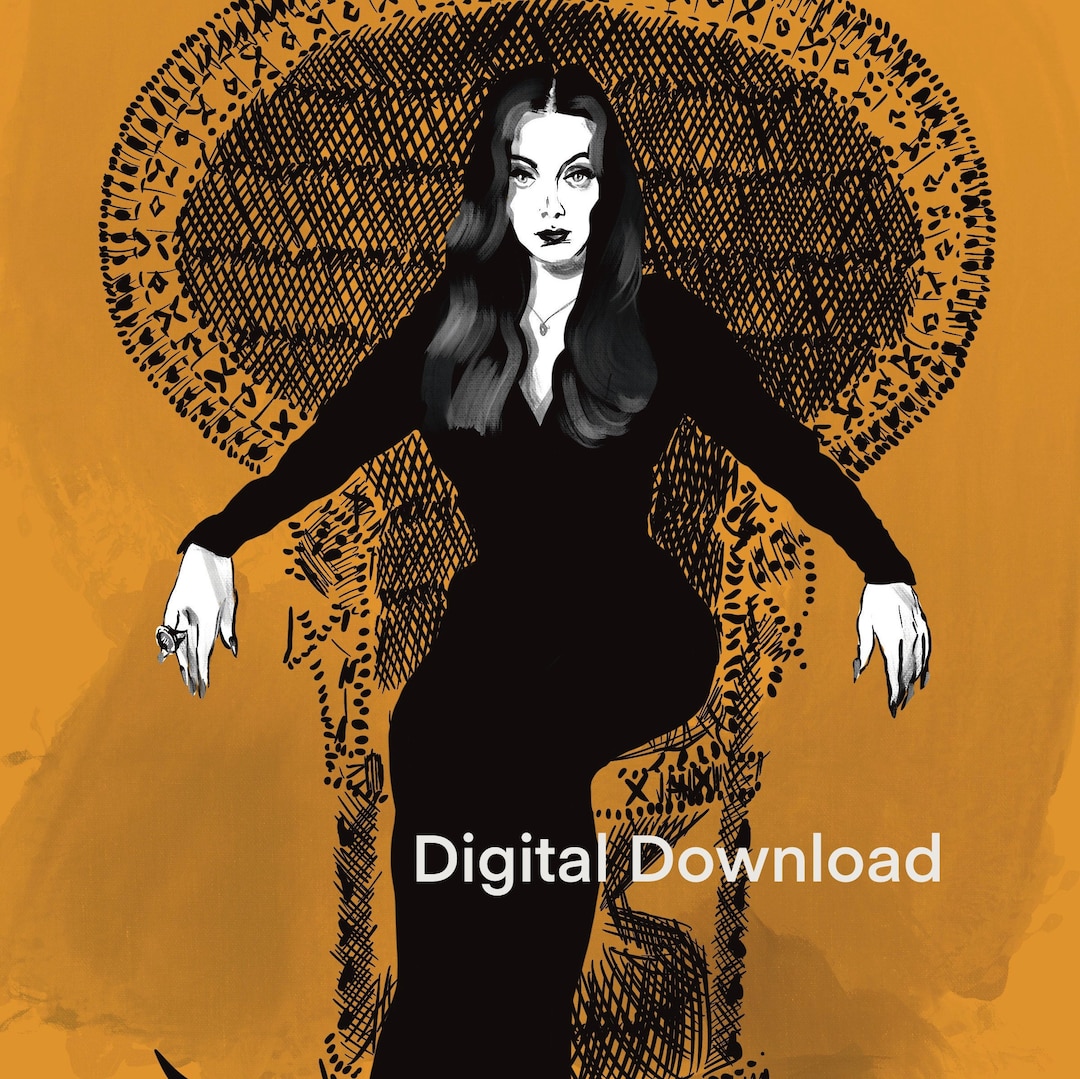 DIGITAL DOWNLOAD, Morticia Addams Illustration, Printable Art, Gothic ...