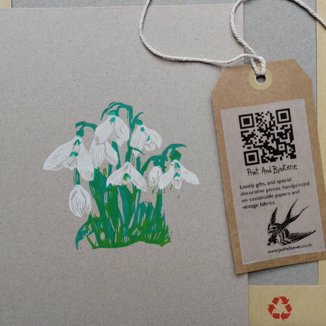 Handprinted Art, Snowdrops, Spring Gift Idea, Linocut, Contemporary ...