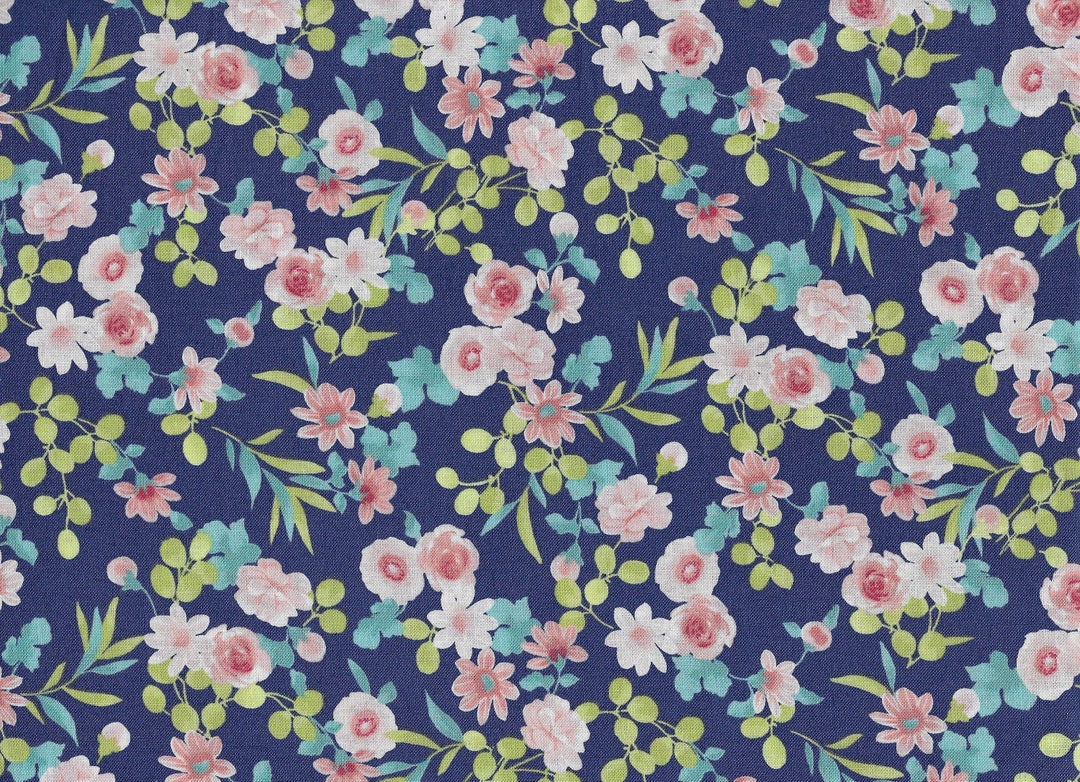 Navy Floral Fabric - Etsy