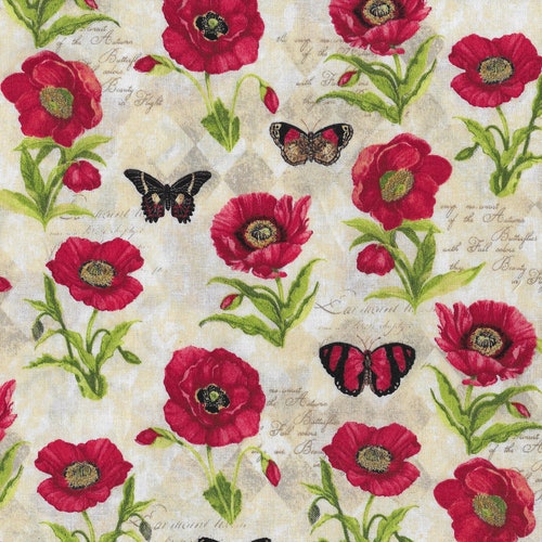 Poppy Floral Print Fabric Organic Cotton Fabric Panel - Etsy
