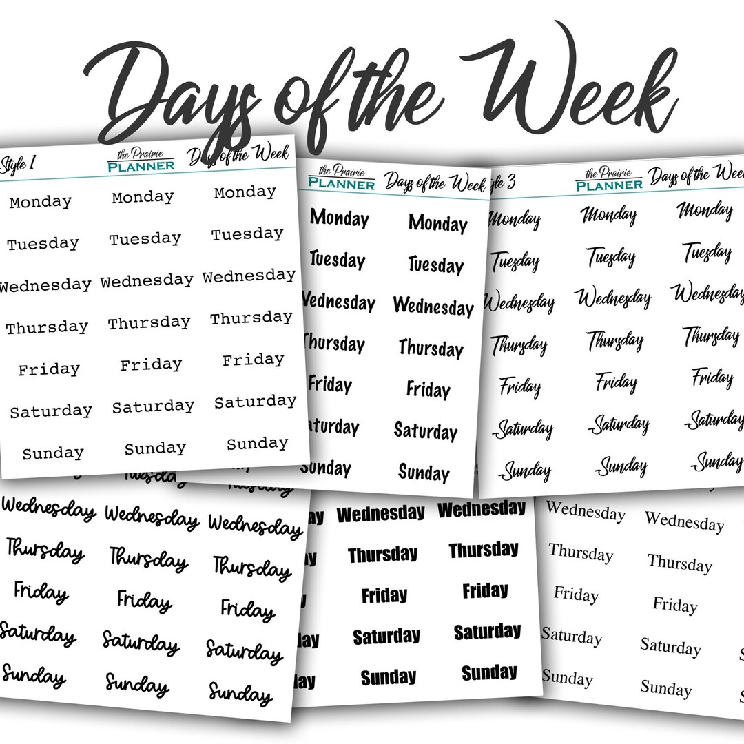Days of the Week Scripts Planner Stickers - Etsy