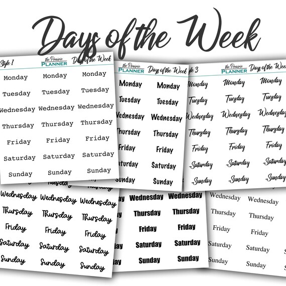 Days of the Week Scripts Planner Stickers | Etsy