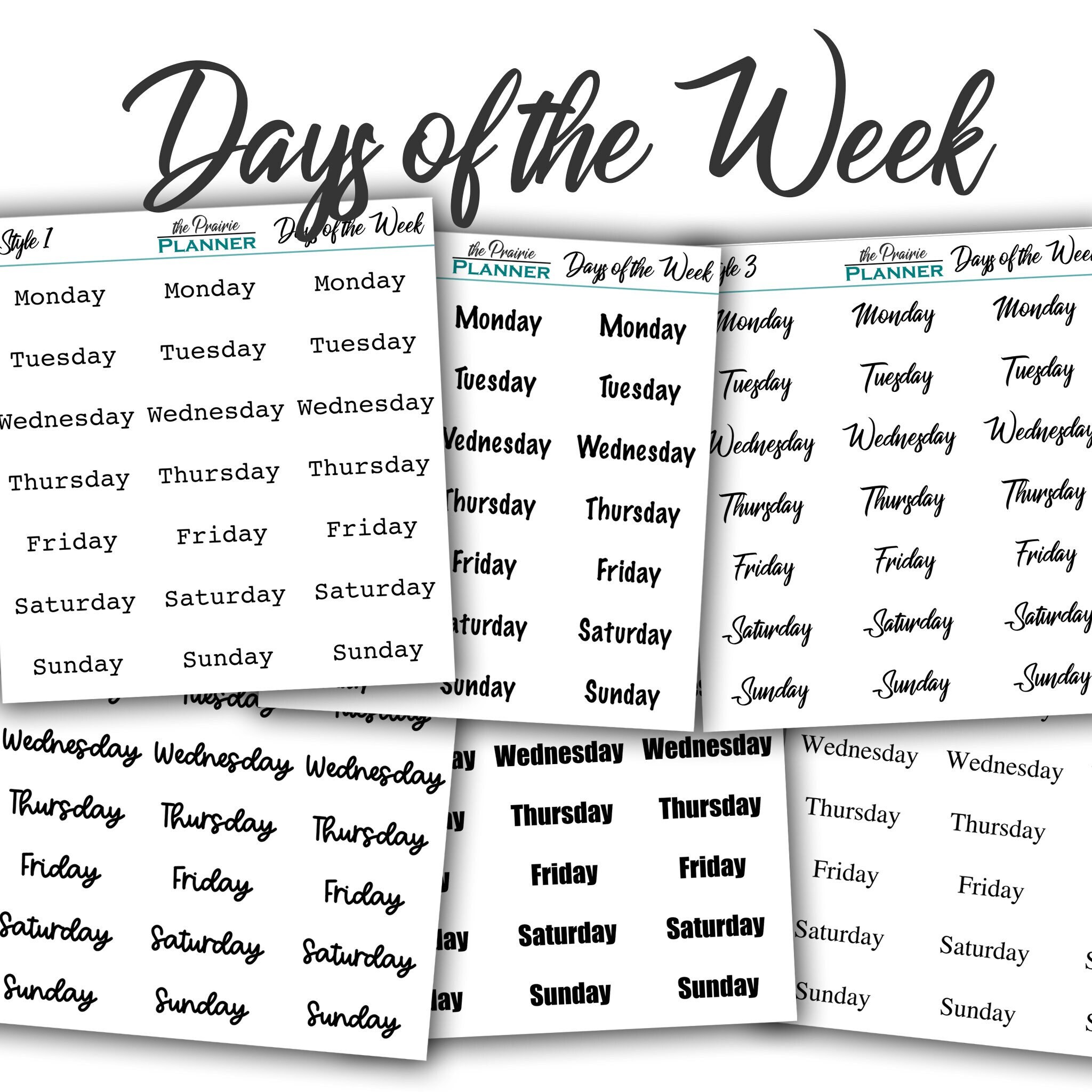 Days of the Week Scripts Planner Stickers - Etsy