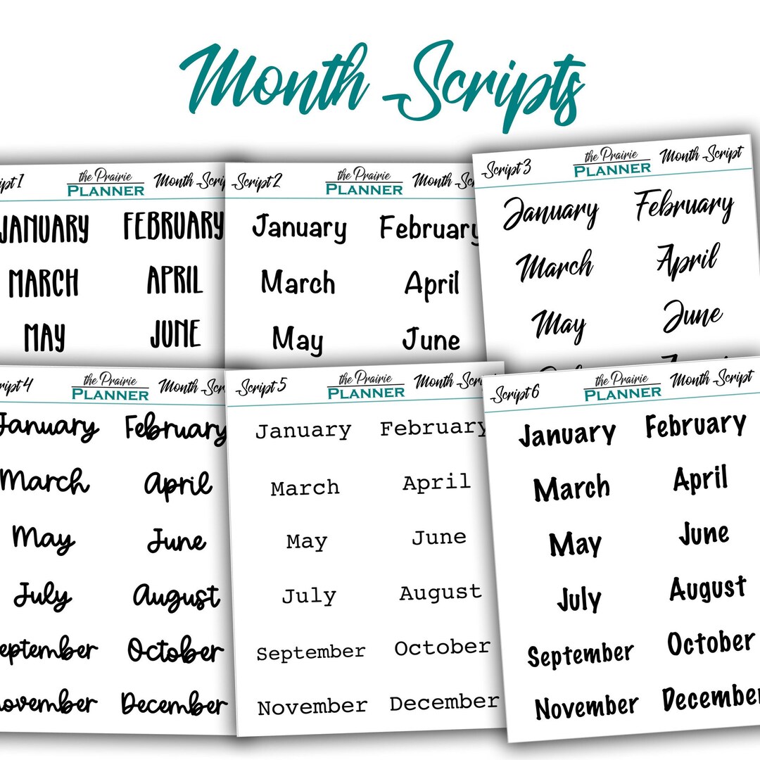 Month Scripts - Planner Stickers - Etsy