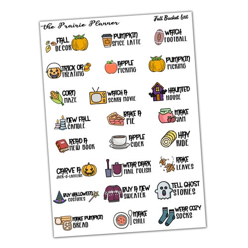 FALL BUCKET LIST Stickers Printable Fall Bucket Stickers - Etsy