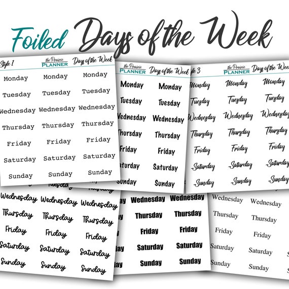 FOILED Days of the Week Scripts Planner Stickers - Etsy