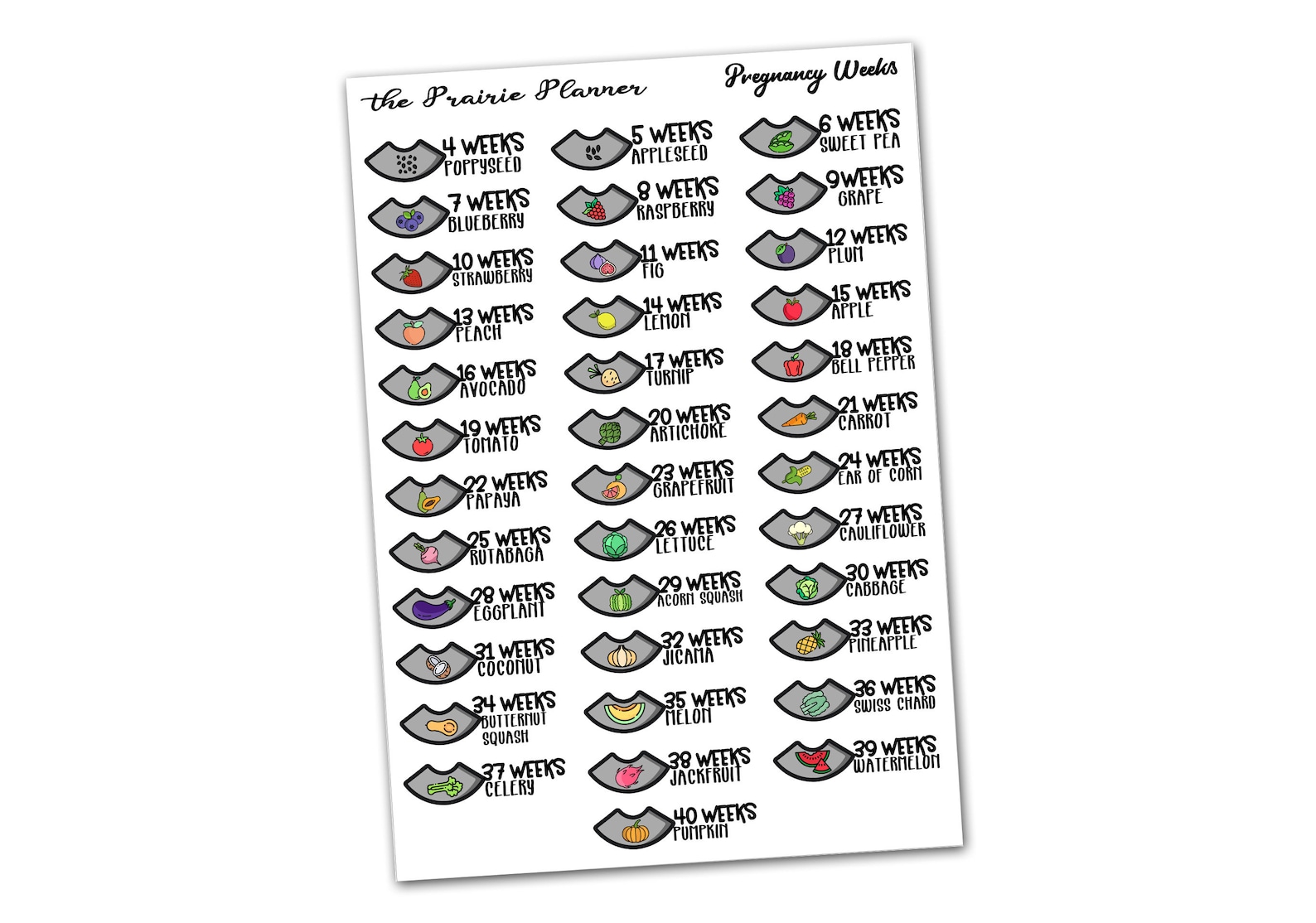 Pregnancy Weeks - Planner Stickers - Etsy