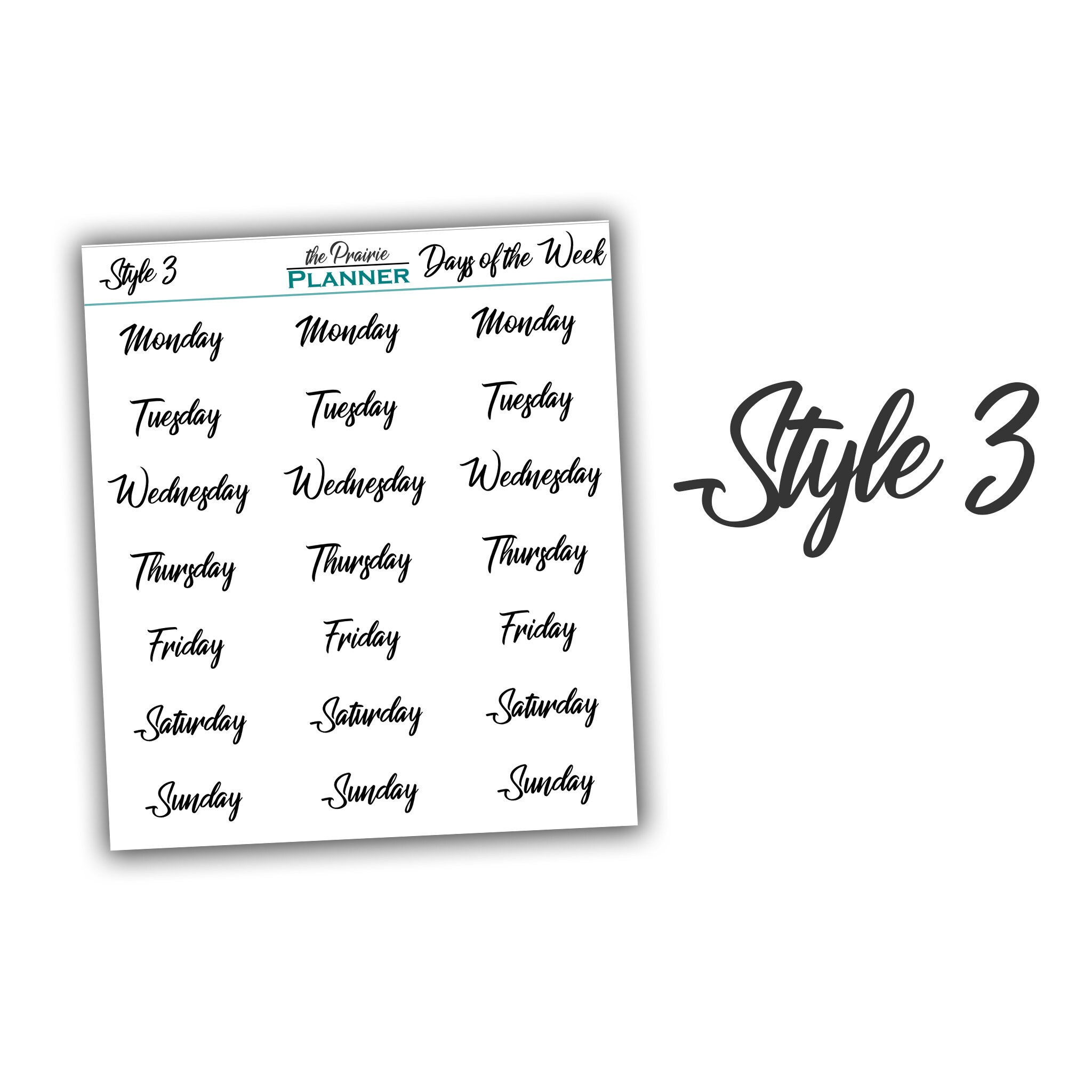 Days of the Week Scripts Planner Stickers - Etsy