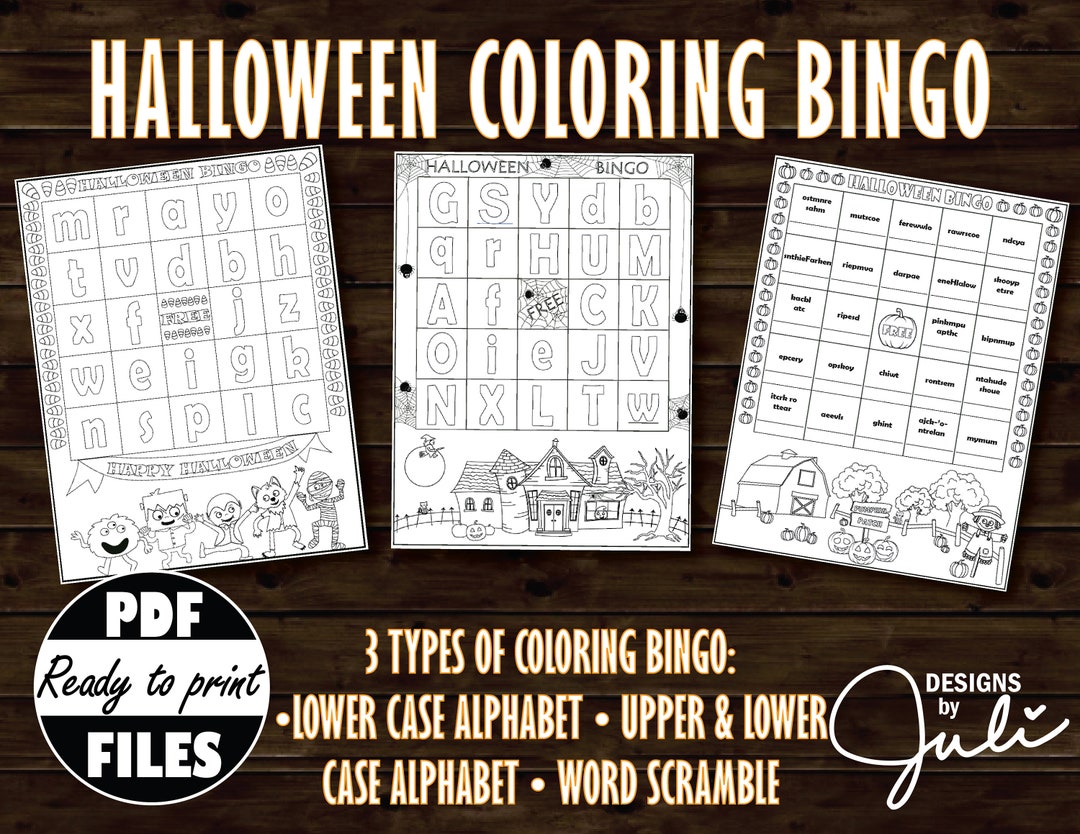 Halloween Coloring Bingo | Bingo Lower Case Alphabet Game, Bingo Upper ...
