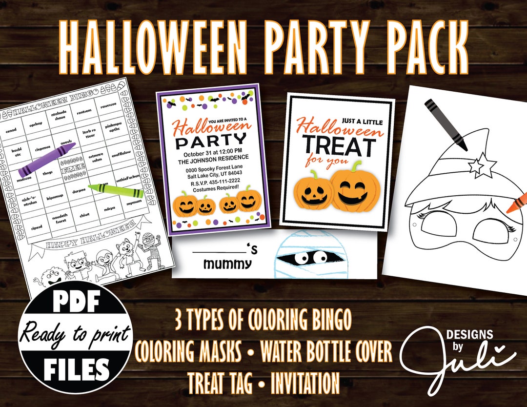 Halloween Party Pack | Halloween Bingo, Halloween Coloring Masks ...