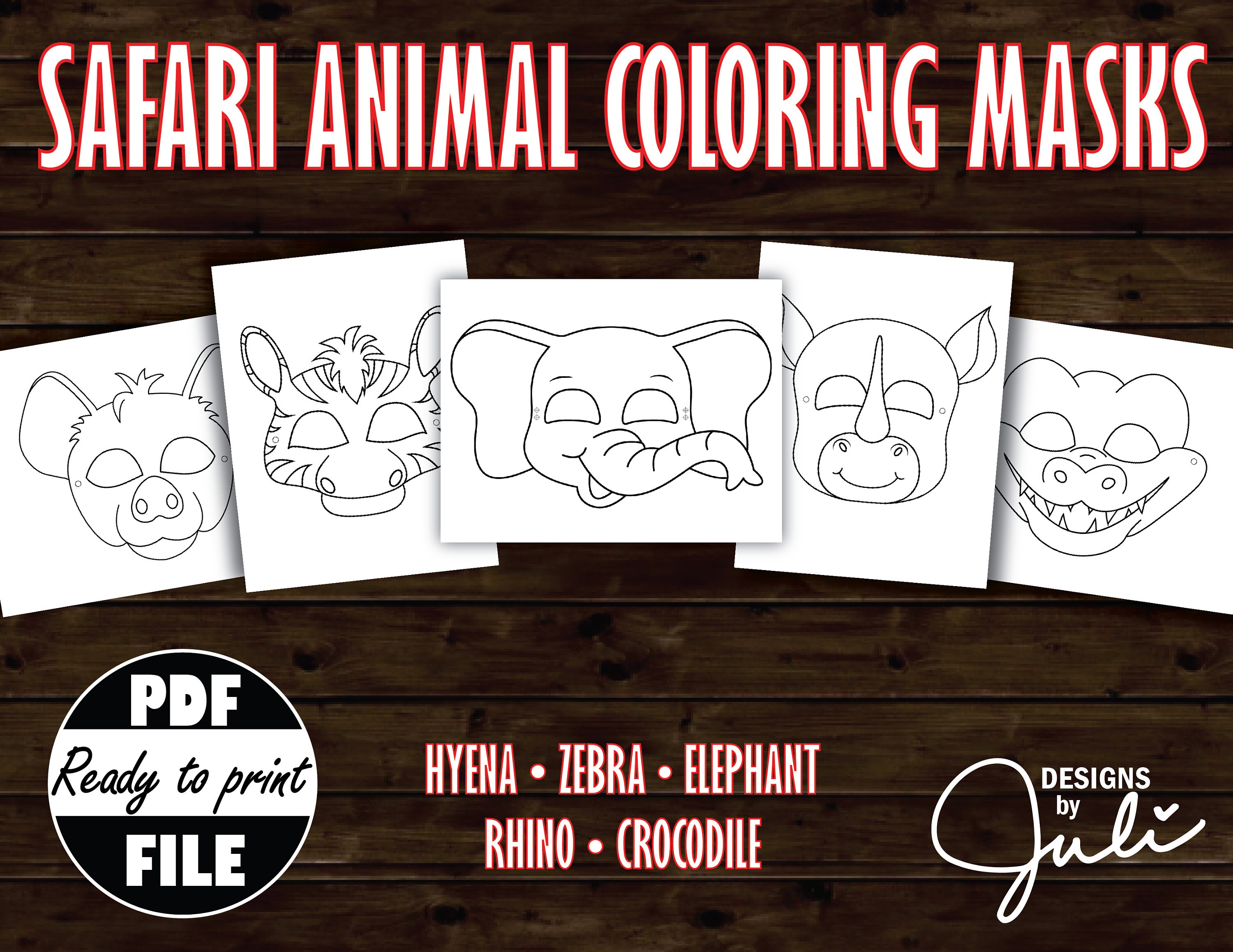 Safari Animal Coloring Masks | Male Lion, Female Lion, Hippo, Giraffe ...