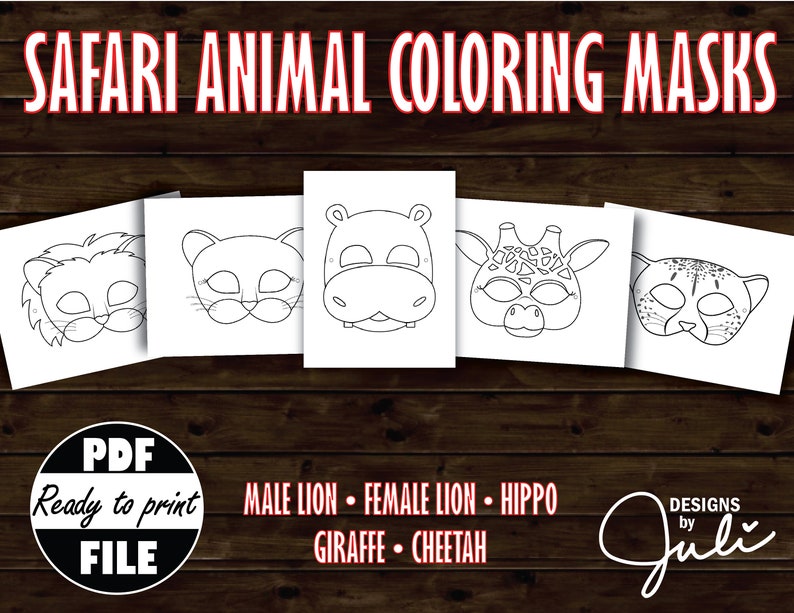 Máscaras para colorear de animales de safari / León macho, leona ...