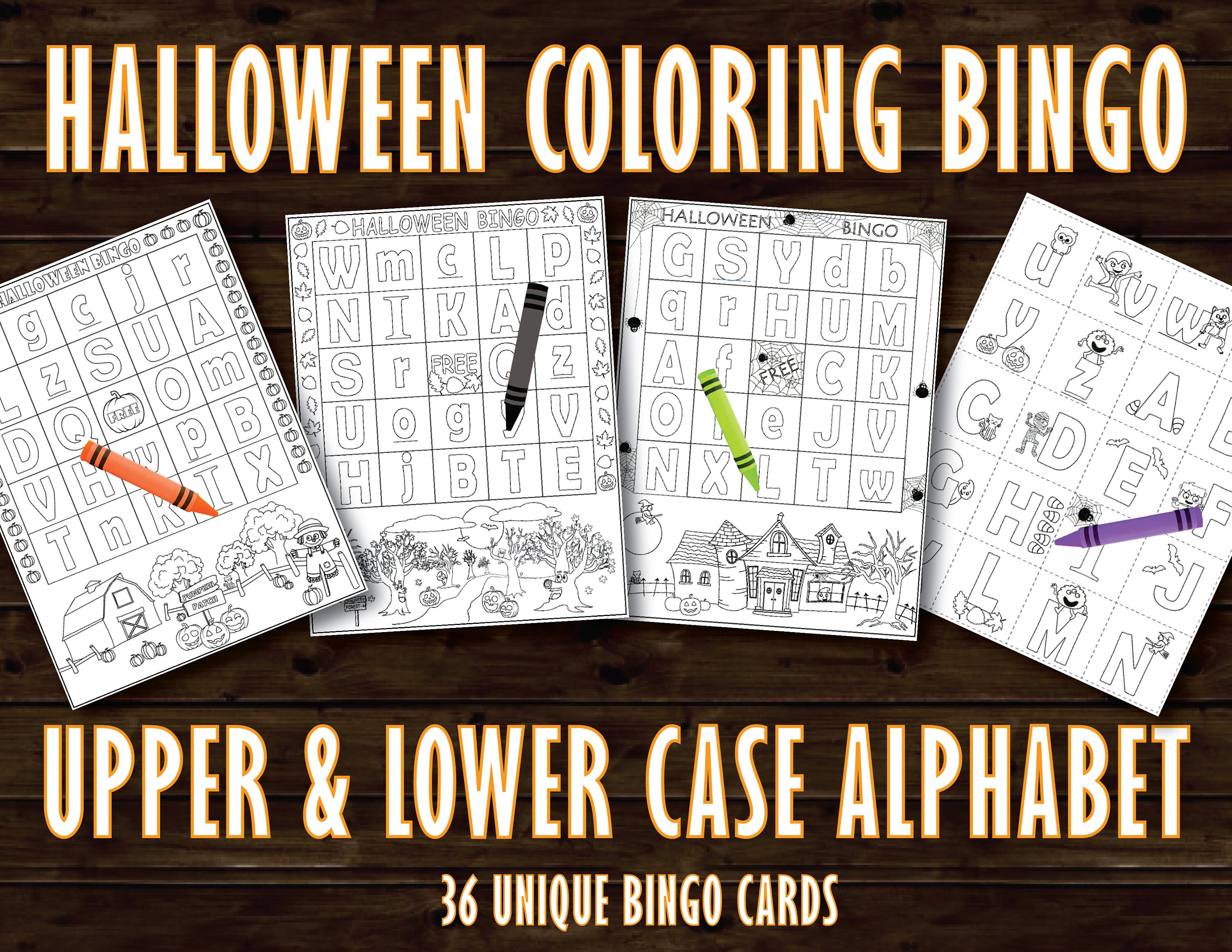Halloween Coloring Bingo | Bingo Lower Case Alphabet Game, Bingo Upper ...