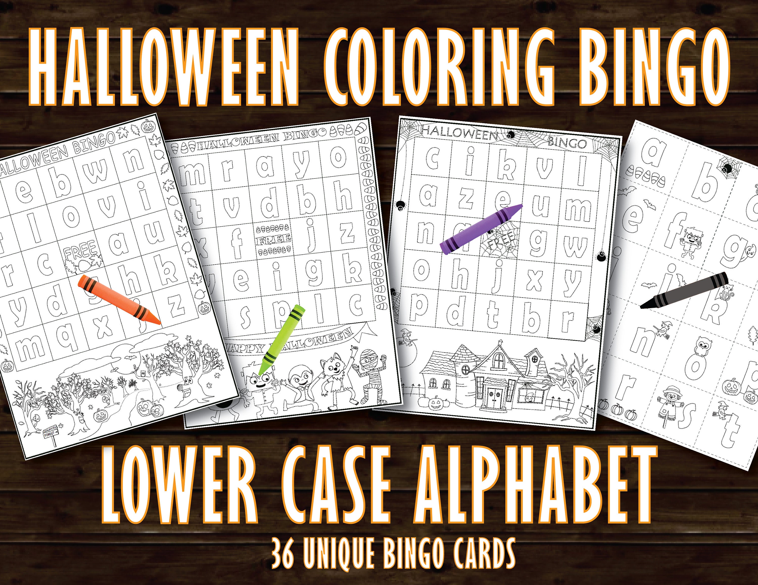 Halloween Coloring Bingo | Bingo Lower Case Alphabet Game, Bingo Upper ...