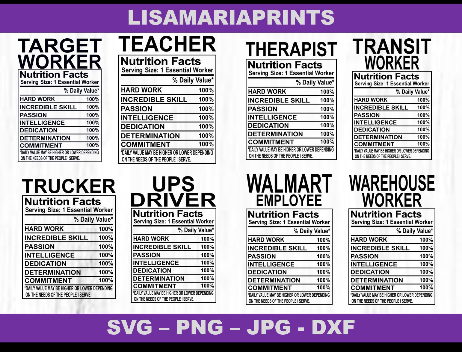 Essential Workers Nutrition Facts Bundle 57 Total SVG JPG | Etsy