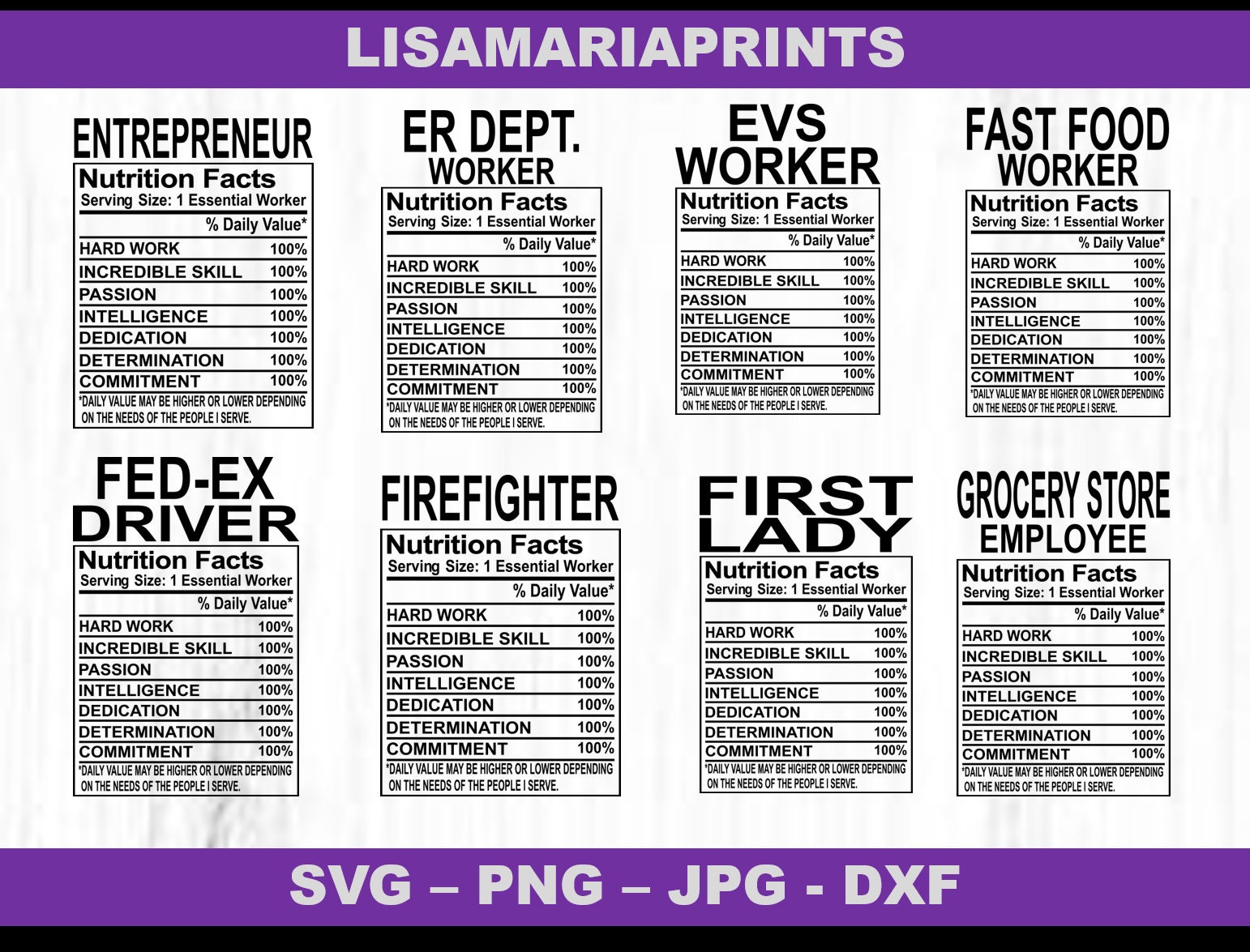 Essential Workers Nutrition Facts Bundle 57 Total SVG JPG | Etsy