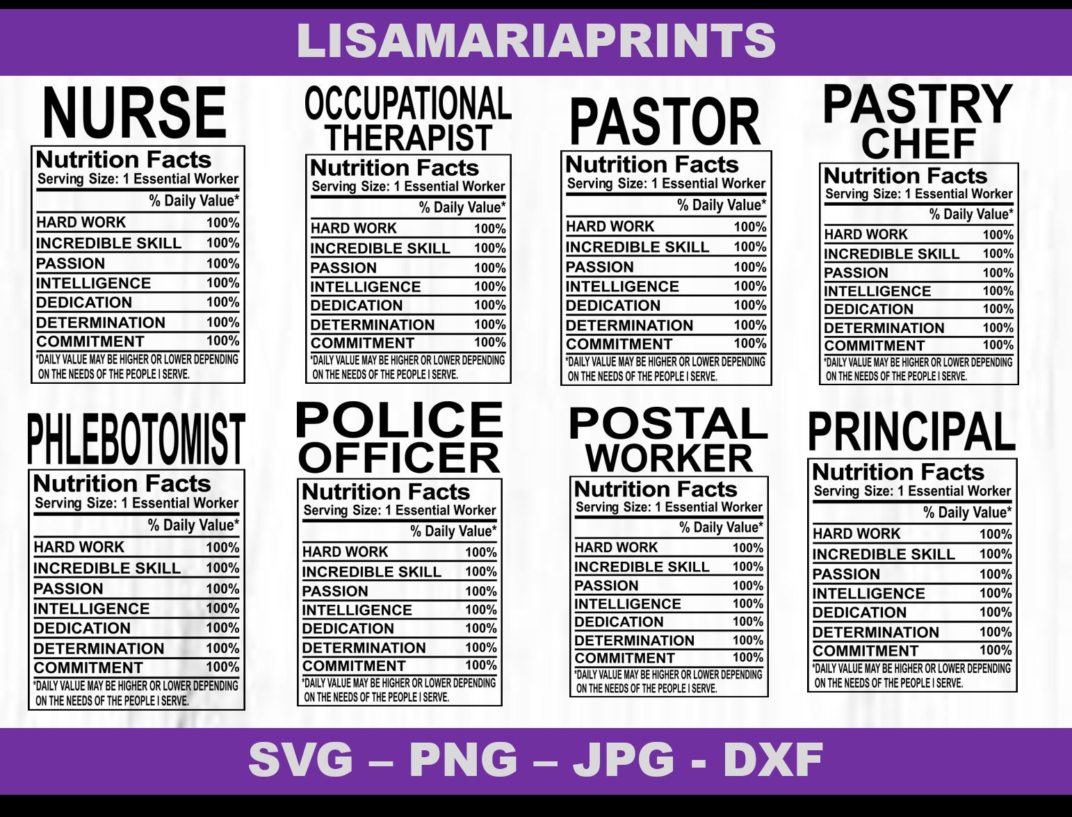 Essential Workers Nutrition Facts Bundle 57 Total SVG JPG | Etsy