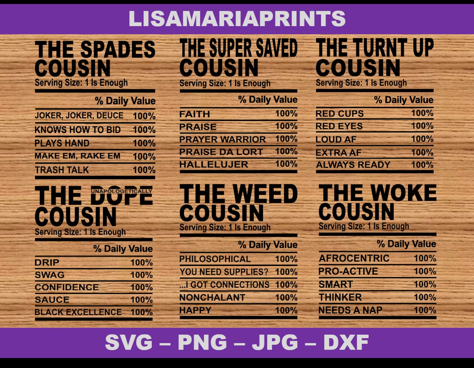 Cousin Nutrition Facts Bundle (24 Total) SVG Jpg PNG - UPDATED 10.29.20 ...
