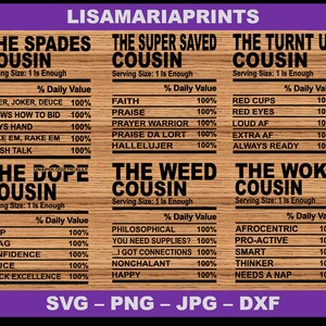Cousin Nutrition Facts Bundle (24 Total) SVG Jpg PNG - UPDATED 10.29.20 ...