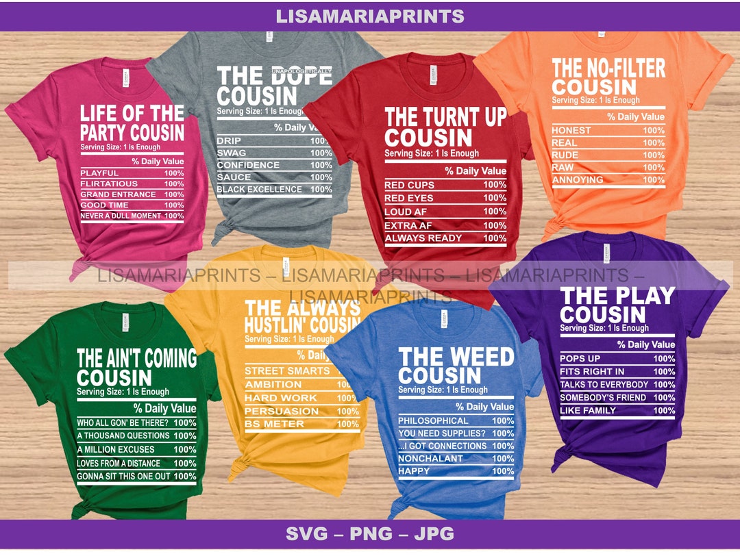 Cousin Nutrition Facts Bundle (24 Total) SVG Jpg PNG - UPDATED 10.29.20 ...