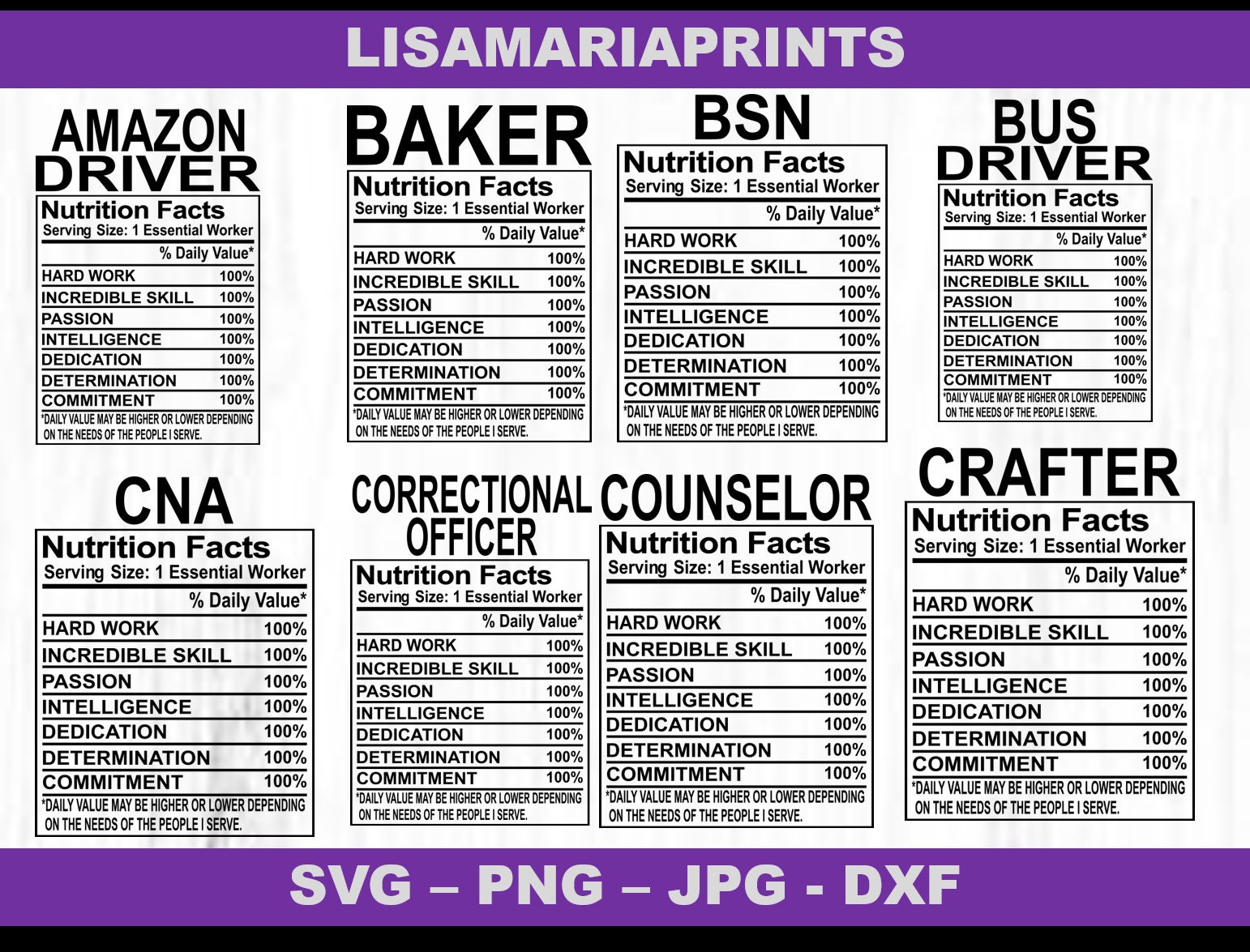 Essential Workers Nutrition Facts Bundle 57 Total SVG JPG - Etsy Canada