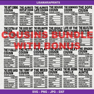 Cousin Nutrition Facts Bundle (24 Total) SVG Jpg PNG - UPDATED 10.29.20 ...