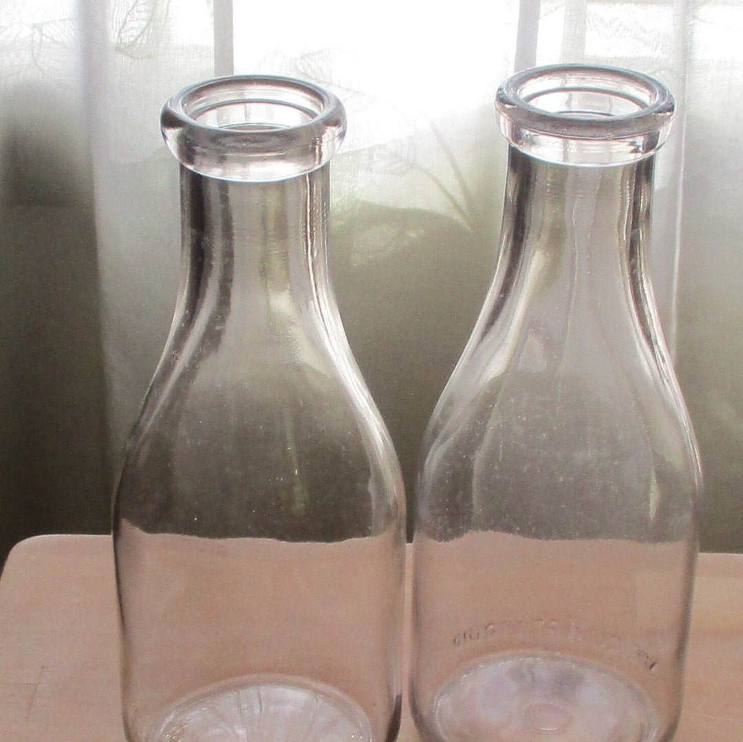 Two 1950s Glass Milk Bottles Carafes Country Flower - Etsy