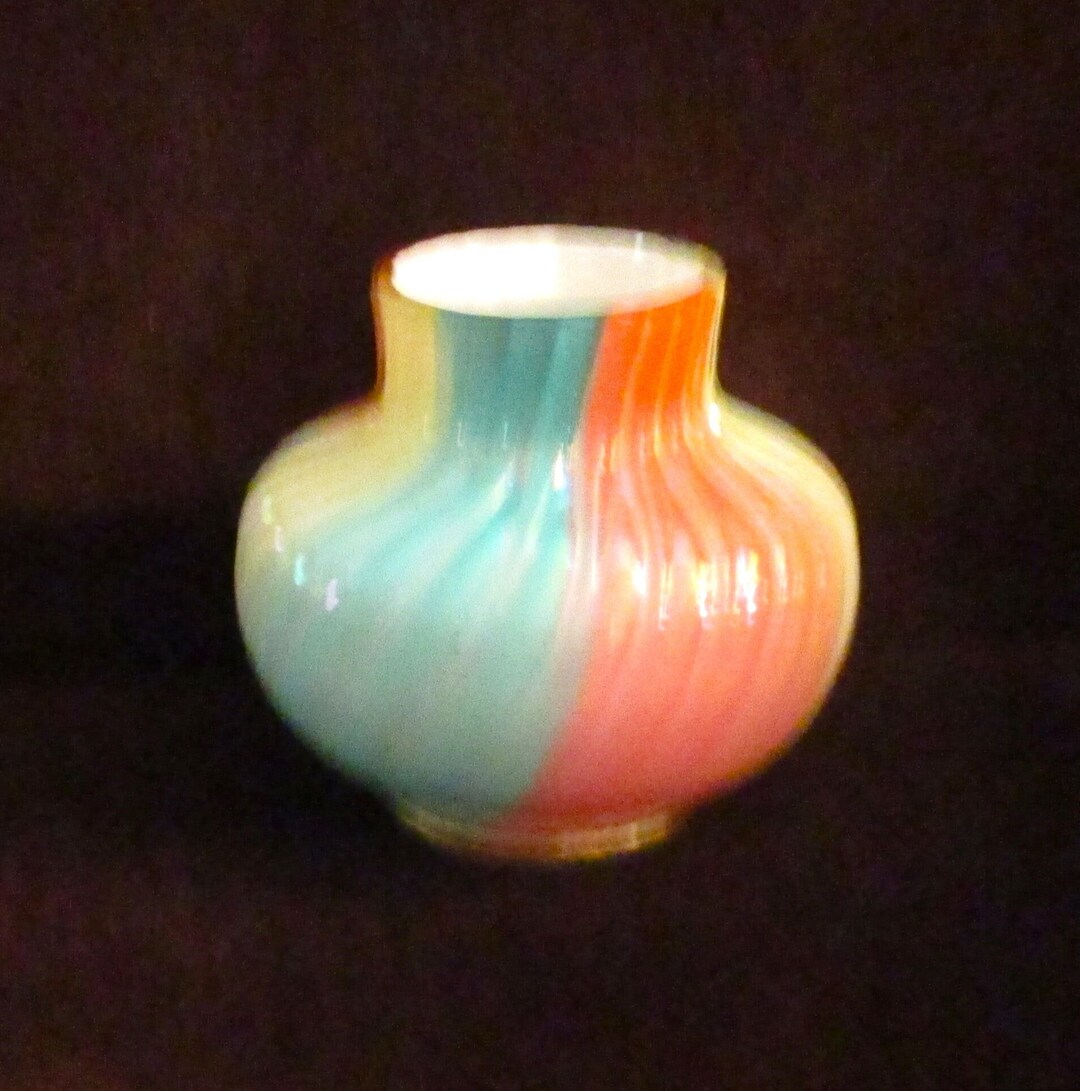 Loetz Rainbow Glass Vase, Small Cased Art Glass, Rainbow Ribbed Swirl ...