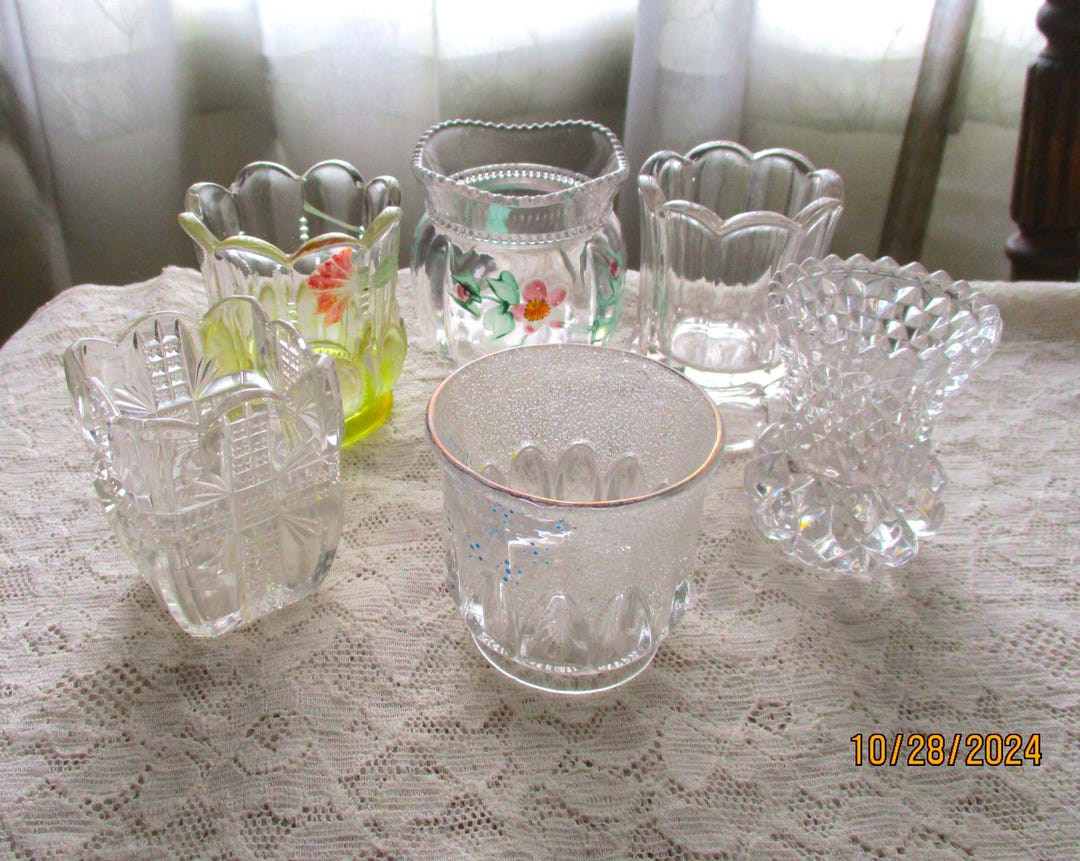 Vintage Toothpick Holders, 6 Glass Holders, Cut Glass, Tableware ...