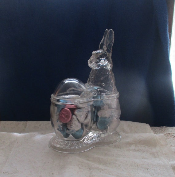 Large Vintage Glass Rabbit Candy Container Glass Rabbit Home | Etsy