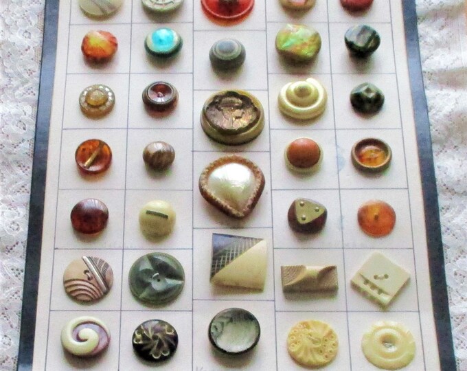 Vintage Buttons on Card, 36 Buttons, Art Deco Style, Celluloid ...